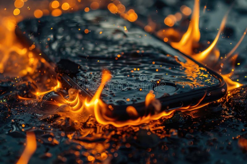 A Close Up of a Smart Phone in the Form of an Burn on Fire. Stock ...