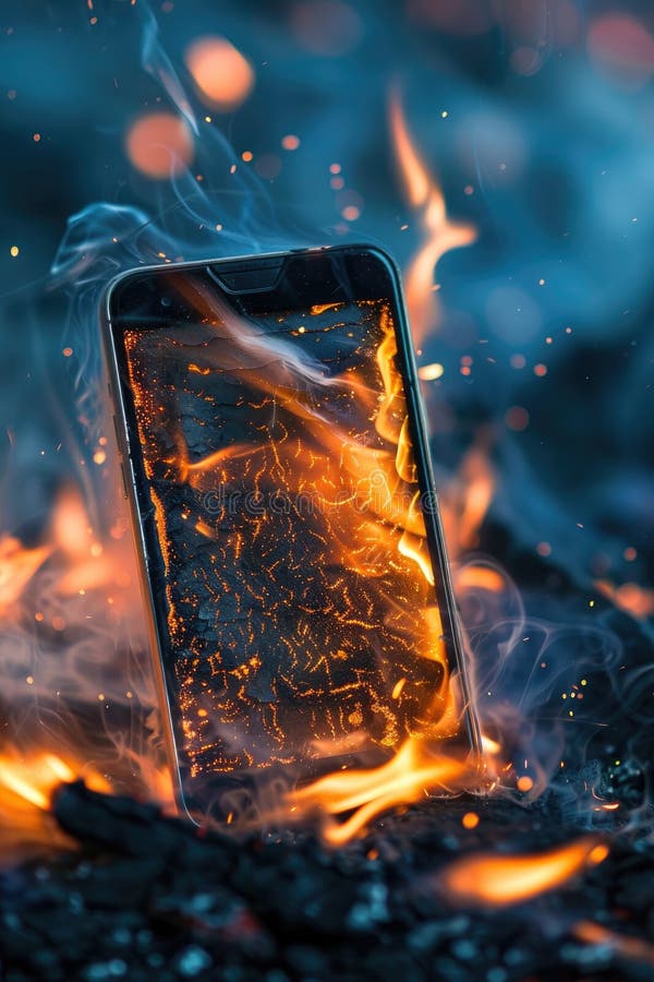A Close Up of a Smart Phone in the Form of an Burn on Fire. Stock ...