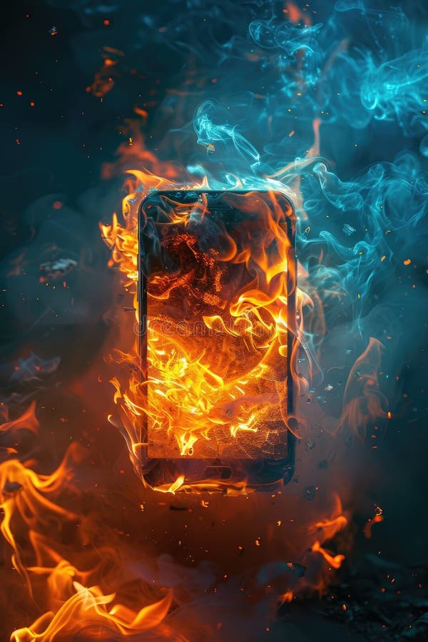 A Close Up of a Smart Phone in the Form of an Burn on Fire. Stock ...