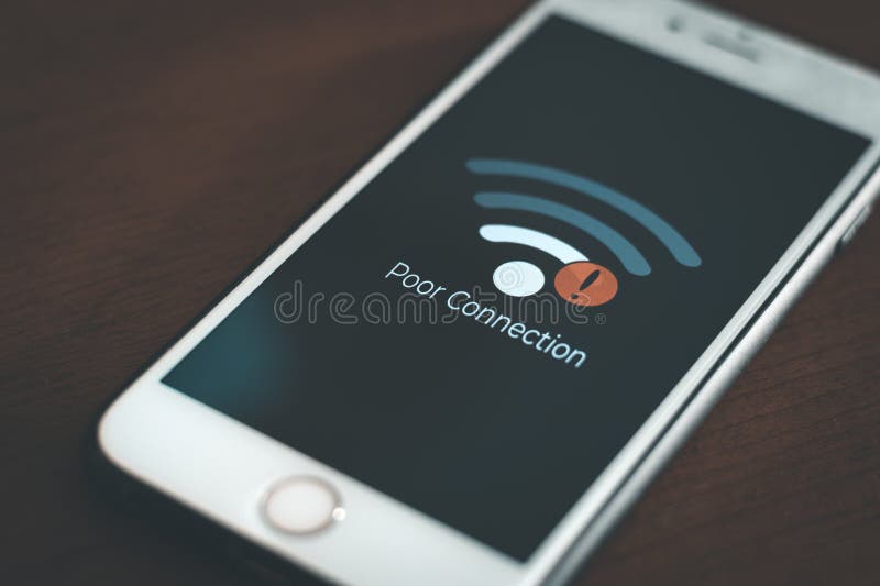 Close Up of Smart Phone with Sign Bad Connection on Screen ...
