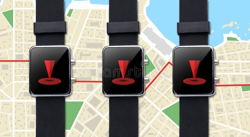 Close Up of Smart Watch with Gps Navigator Map Stock Illustration ...