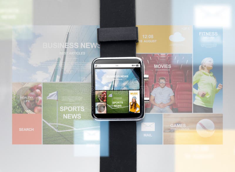 Close Up of Smart Watch with Internet Applications Stock Photo - Image ...