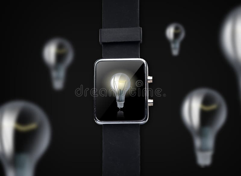 Close Up of Smart Watch with Light Bulb on Screen Stock Illustration ...
