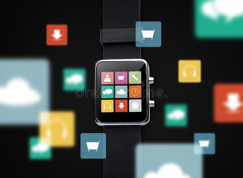 Close Up of Smart Watch with Menu Icons on Screen Stock Illustration ...