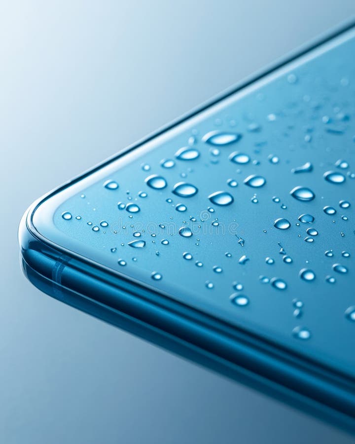 Close-up of Smartphone Corner with Water Droplets Emphasizing Smooth ...