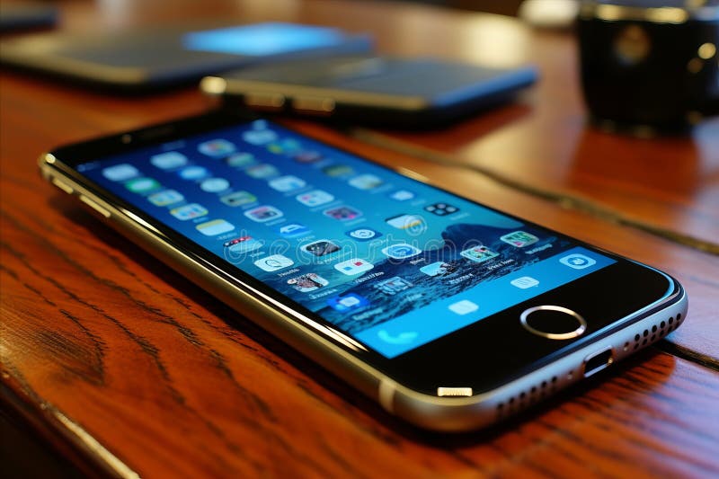 Close-up of Smartphone Display on a Table, Concept of Mobile Services ...