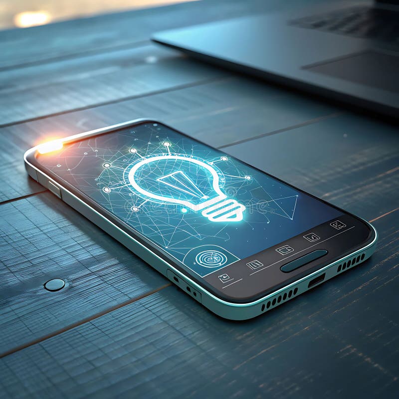 Close-up Smartphone with Glowing App Icon, Digital Innovation Stock ...