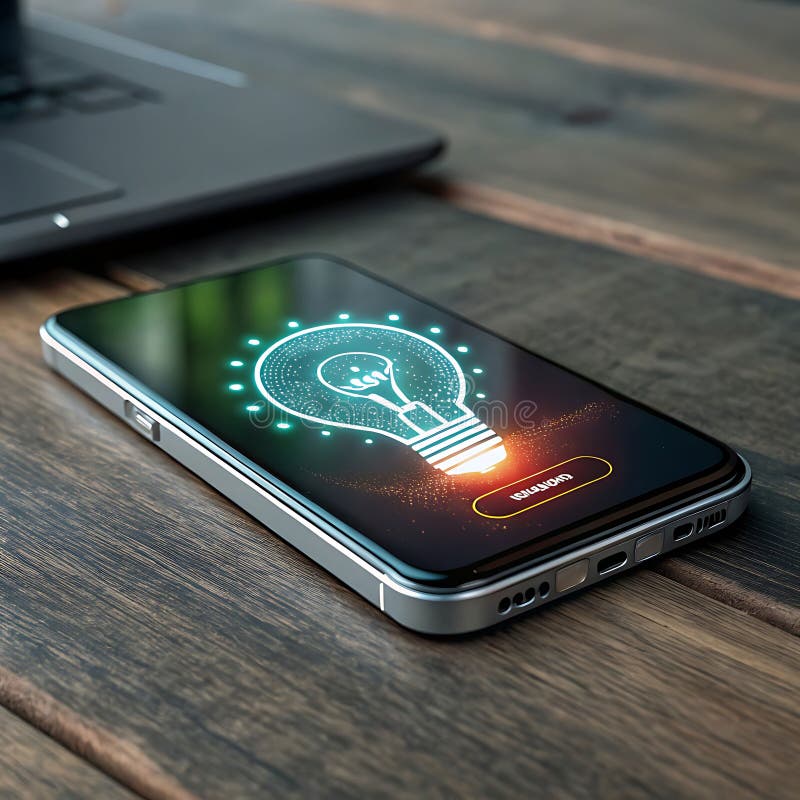 Close-up Smartphone with Glowing App Icon, Digital Innovation Stock ...