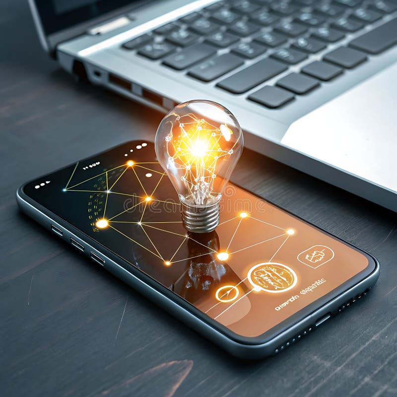 Close-up Smartphone with Glowing App Icon, Digital Innovation Stock ...