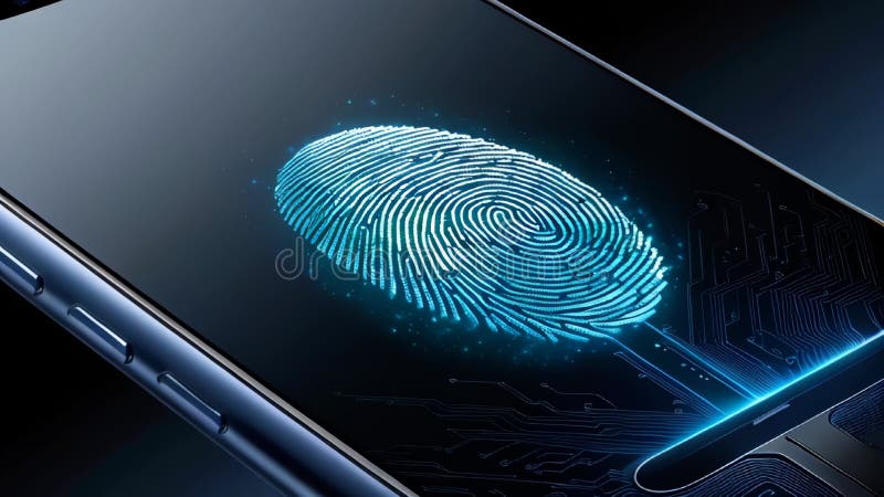 Close-up of a Smartphone with a Glowing Fingerprint Scanner on the ...