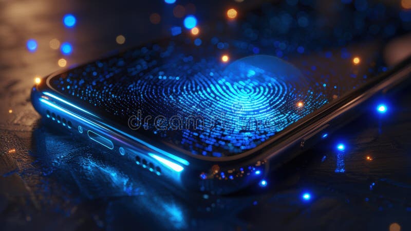 Close-up of a Smartphone with a Glowing Fingerprint Sensor ...