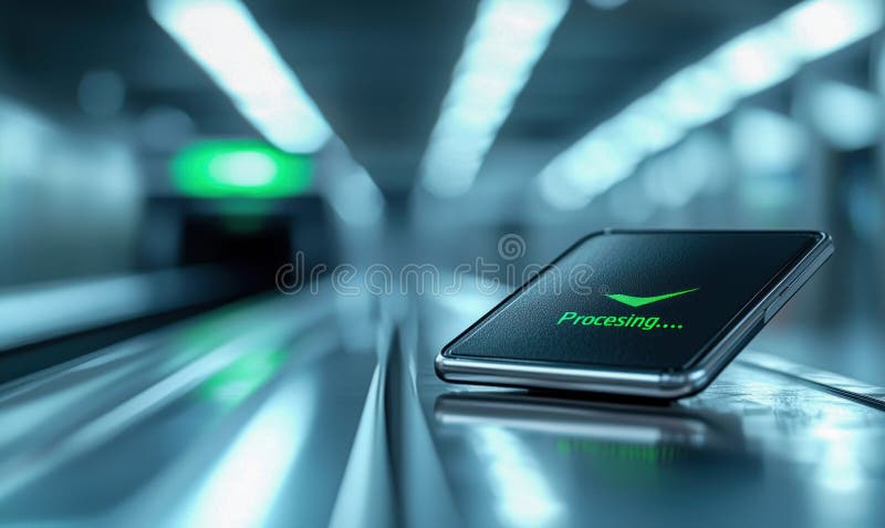 A Smartphone Displays a Processing Message with a Green Checkmark ...