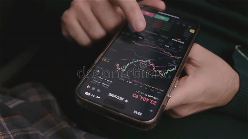 Close Up Smartphone with Stock Market Graph on Touch Screen with Hands ...