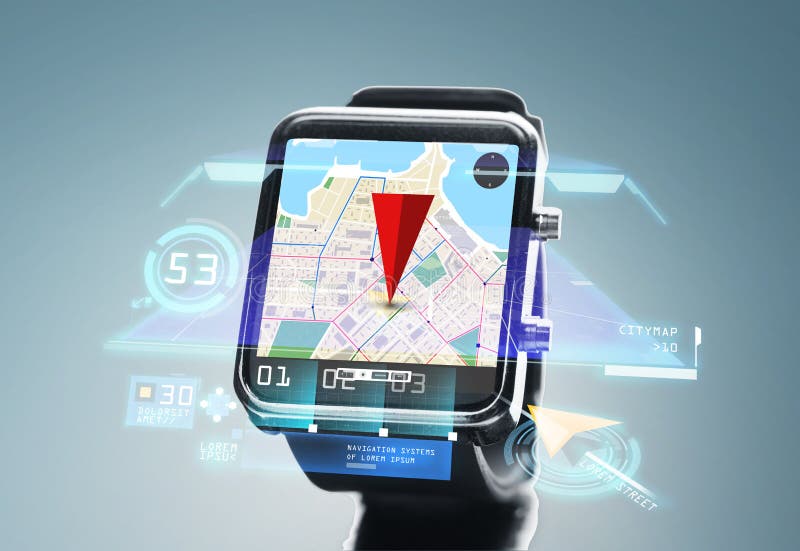 Close Up of Smartwatch with Navigator Map Stock Photo - Image of smart ...