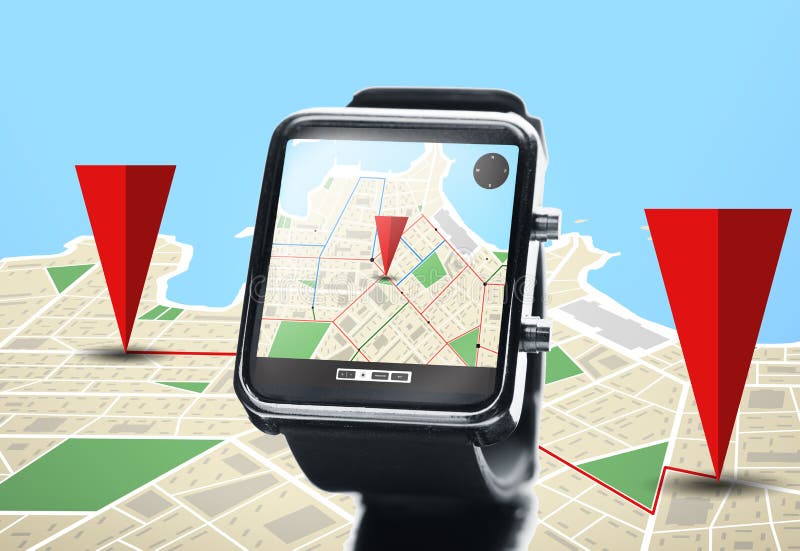 Close Up of Smartwatch with Navigator Map Stock Image - Image of ...