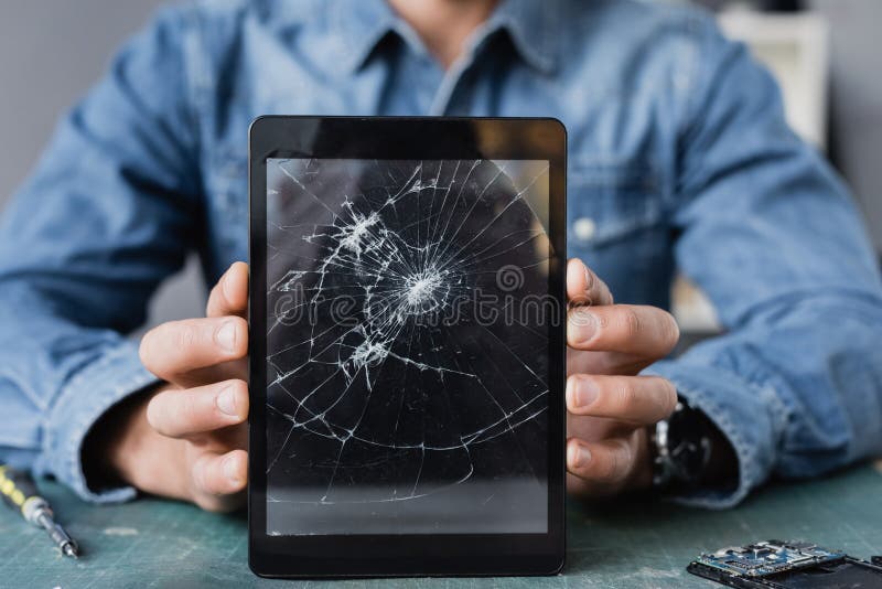 Smashed tablet screen stock image. Image of equipment - 218779511