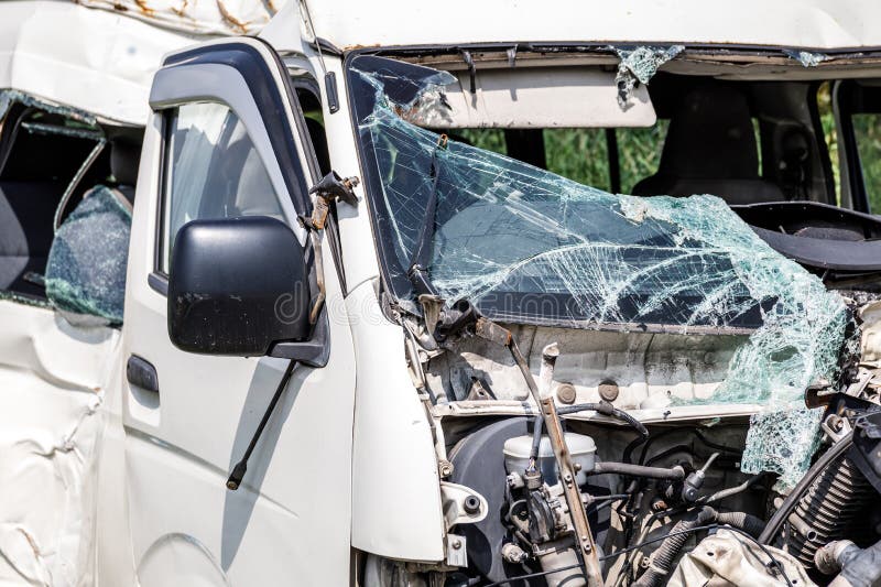Close Up of Smashed Minivan after Serious Car Accident Stock Photo ...