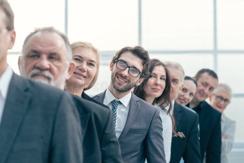 Close Up. Smiling Business People Standing in a Row Stock Image - Image ...
