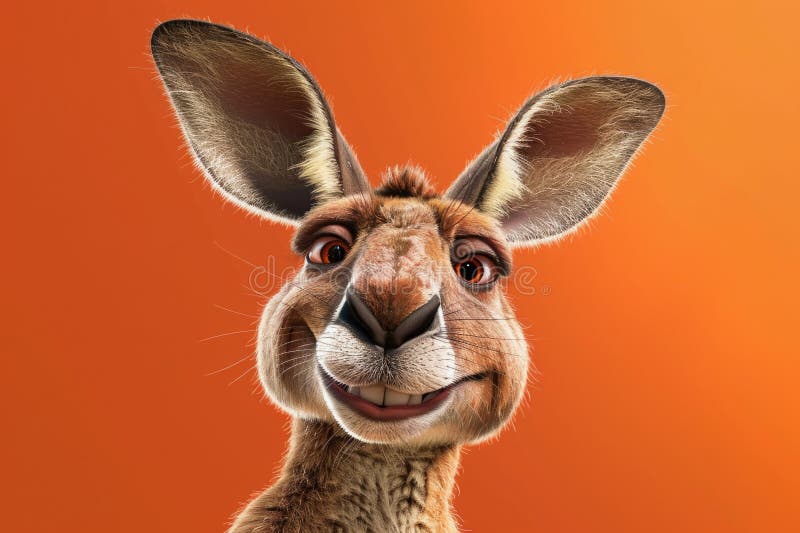 Close-Up of Smiling Cartoon Kangaroo on Vibrant Orange Background Stock ...