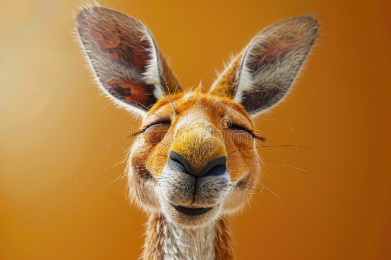 Close-Up of Smiling Cartoon Kangaroo on Vibrant Orange Background Stock ...