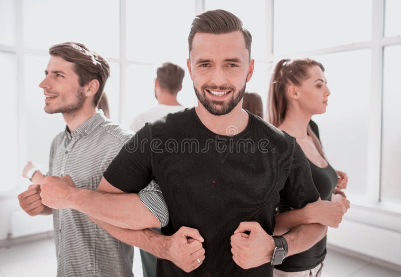 Close Up.smiling Coach, Working with a Business Team Stock Photo ...