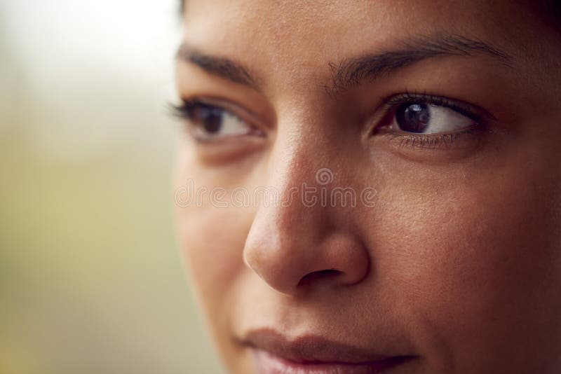 Close Up of Smiling Eyes of Woman Looking Out of Window Stock Image ...