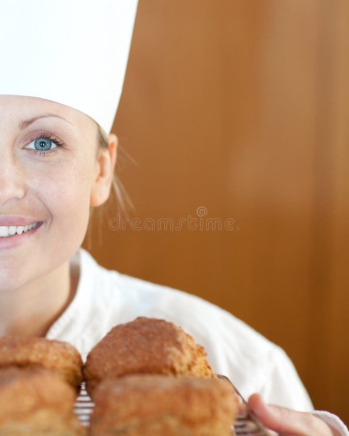 Close-up of a Smiling Female Chef Baking Scones Stock Photo - Image of ...