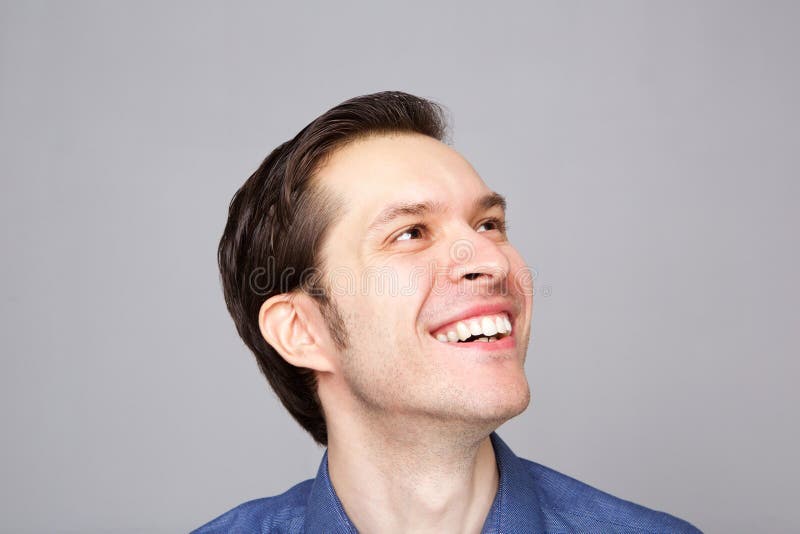 Close Up Smiling Friendly Young Man Looking To the Side Stock Image ...