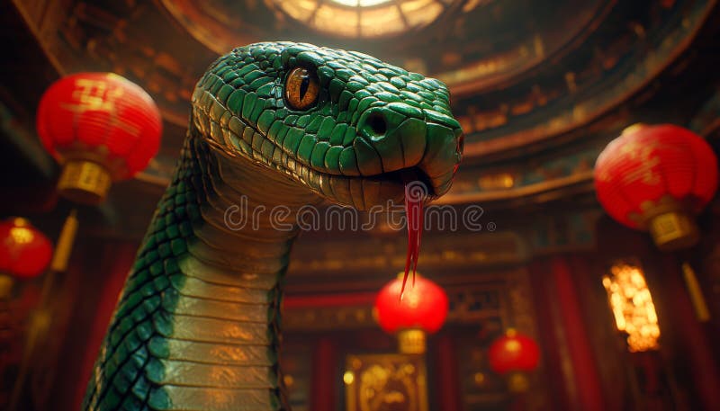 Close-up of a Smiling Green Snake Character with 3D Rendering Against a ...