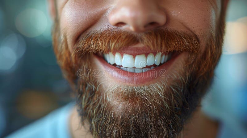 Close-up of a Smiling Man with Beard and Mustache, Showcasing White ...