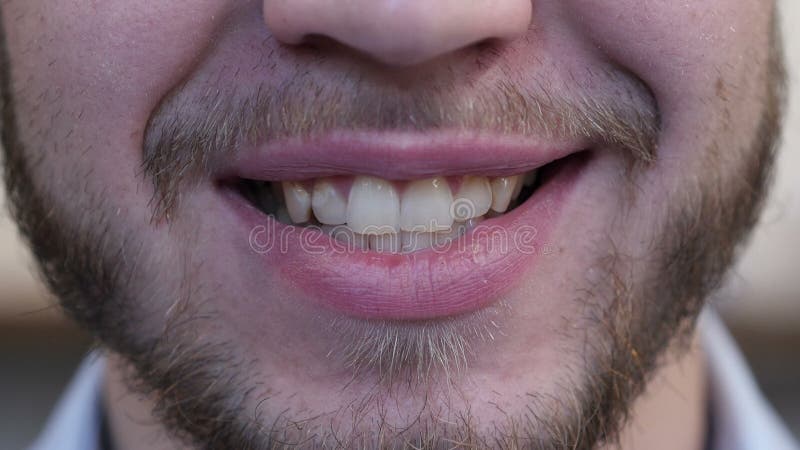 Close Up of Smiling Man Lips and Teeth Stock Footage - Video of success ...