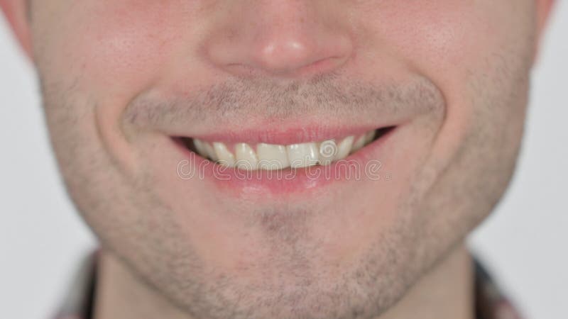 Close Up of Smiling Lips of Young Man Stock Image - Image of white ...