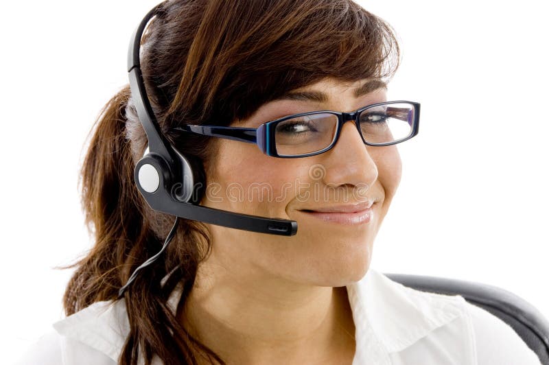 Smiling Service. Close Up of Happy Female Receptionist Worker in ...