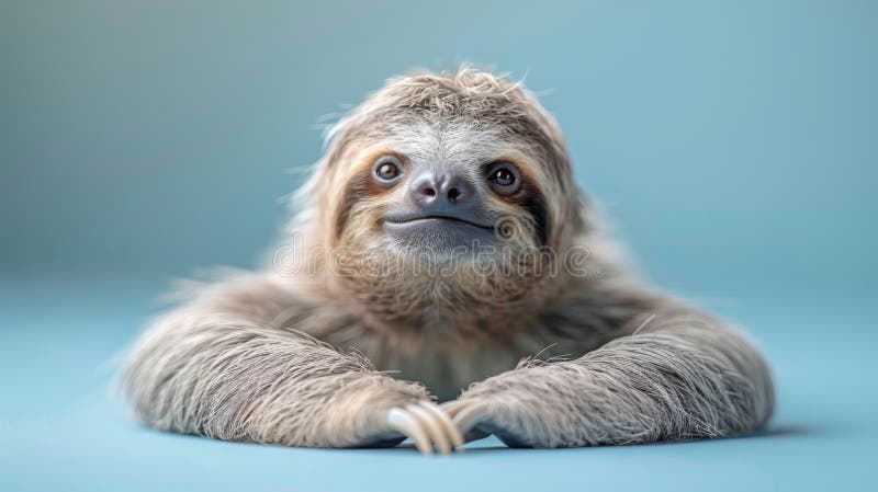 Close-up of a Smiling Sloth on a Blue Background Stock Image - Image of ...