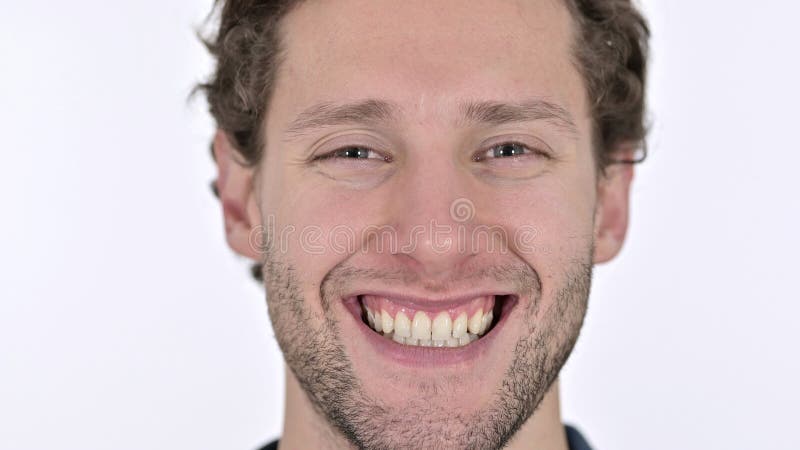 Close Up of Smiling Young Man Face on White Background Stock Image ...