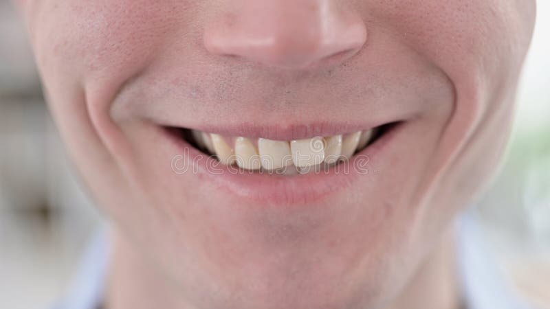 Close Up of Smiling Young Man Lips and Teeth Stock Image - Image of ...