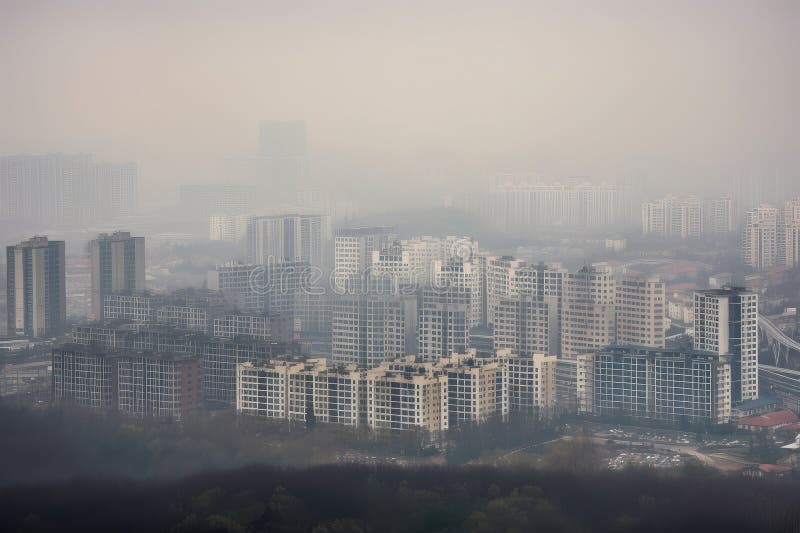 Close-up of Smoggy City Skyline with Buildings and Structures Visible ...