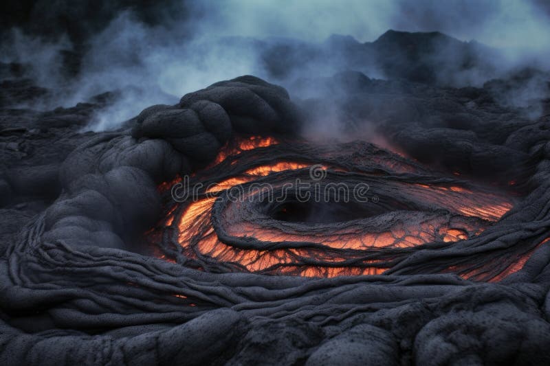Close-up of Smoke Rings Emerging from Lava Flow Stock Illustration ...