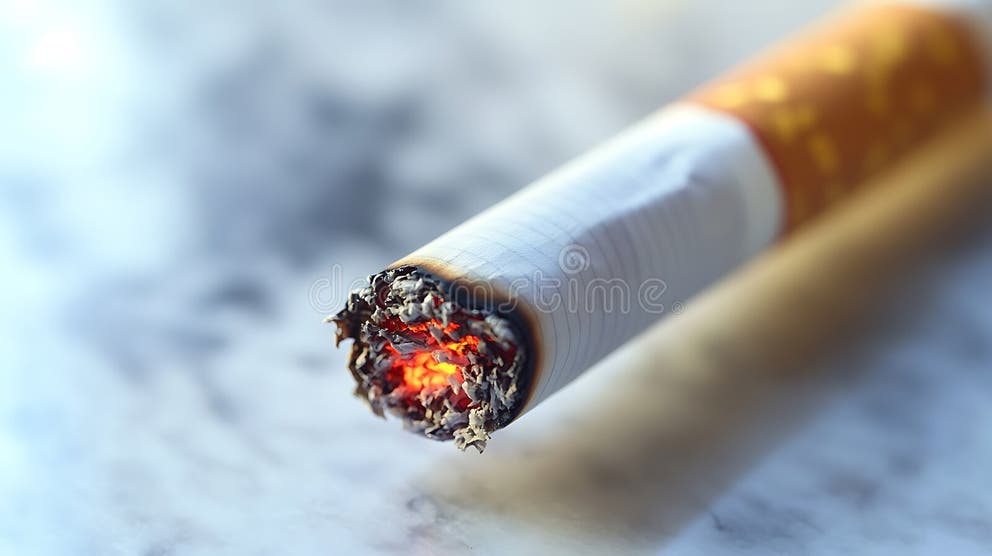 Close-up of a Smoldering Cigarette with Ash and Smoke Stock ...