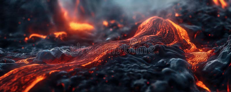 Close-up Smooth Lava Flow Abstract Wallpaper. Red Hot Flowing Lava ...
