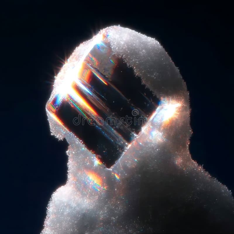 A Close-up of a Smooth, Reflective Crystal Partially Covered in Snow ...