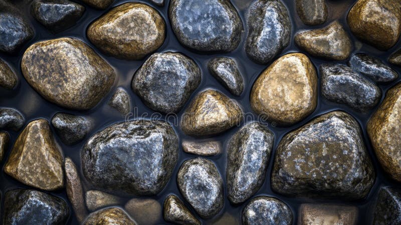Close-Up of Smooth, Wet River Stones Stock Illustration - Illustration ...