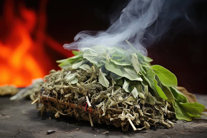 Close-up of Smudging Sage Bundle Over a Flame Stock Illustration ...