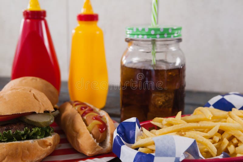 Close-up of Snacks and Cold Drink on Wooden Table Stock Image - Image ...