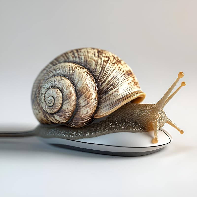Close-up of a Snail with a Detailed Shell Crawling on a Computer Mouse ...