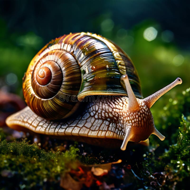 Close-up of a Snail on Mossy Ground in the Forest Stock Image - Image ...