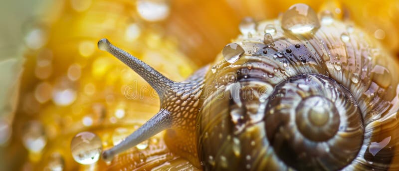 Close Up of a Snail Shell Covered in Dew Drops Stock Illustration ...