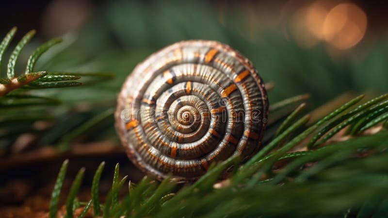 A Close Up of a Snail Shell on a Pine Tree Stock Illustration ...