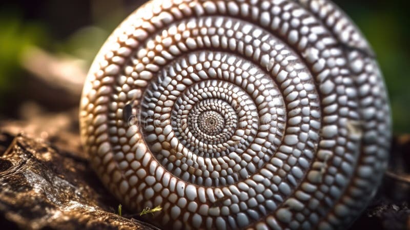 A Close Up of a Snail Shell on a Tree Stump Stock Illustration ...