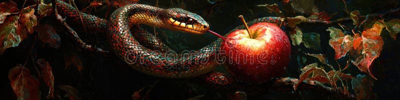 Close Up of Snake and Apple. Selective Focus Stock Image - Image of ...